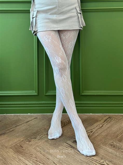 나의하루 시스루 플라워 패턴 레이스 스타킹 유발 흰색 웨딩 팬티스타킹
