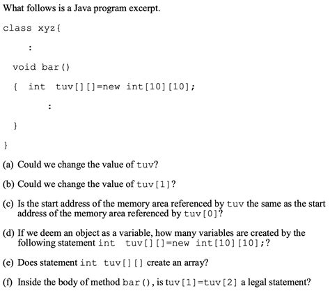 Solved What Follows Is A Java Program Excerpt Class Xyz