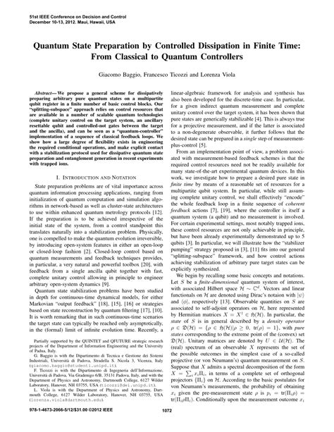 Pdf Quantum State Preparation By Controlled Dissipation In Finite Time From Classical To