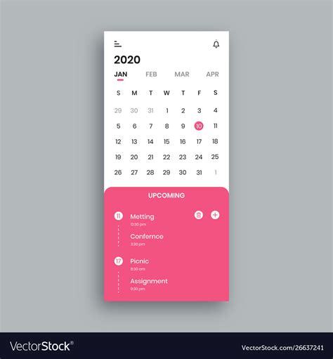 Calendar App Ui Design Royalty Free Vector Image