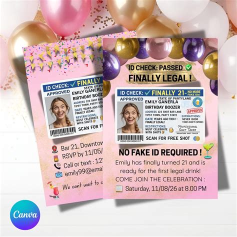 57 Inch Fake Id 21st Birthday Invitation Template Funny Finally
