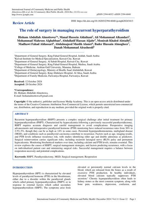 Pdf The Role Of Surgery In Managing Recurrent Hyperparathyroidism