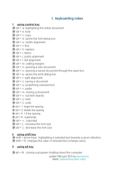 Keyboarding Notes Useful Study Materials For ICT Students Keyboarding Notes Using