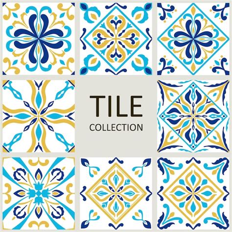 Premium Vector Tile Seamless Pattern Collection Design With Colourful Motifs Vector