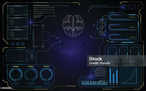 추상 적 두뇌 Hud 인터페이스 Ui 디자인 기술 통신 혁신 배경 개념에 대한 스톡 벡터 아트 및 기타 이미지 개념 개념과