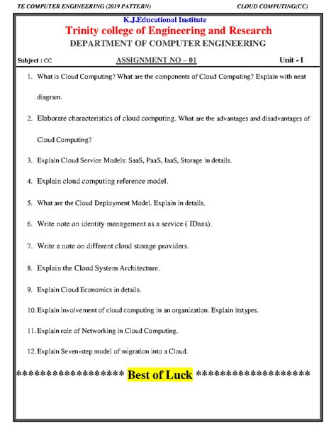 Cc Assignment No 01 Te Computer Engineering 2019 Pattern Cloud