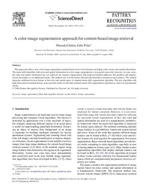 Pdf A Color Image Segmentation Approach For Content Based Image Retrieval