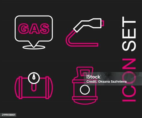 라인 프로판 가스 탱크 차량용 가스 전기 케이블 플러그 충전 및 위치 및 스테이션 아이콘을 설정합니다 벡터 0명에 대한 스톡 벡터 아트 및 기타 이미지 Istock