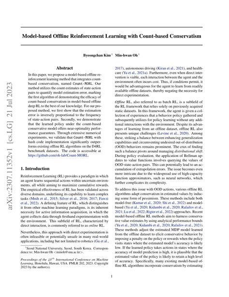 Pdf Model Based Offline Reinforcement Learning With Count Based