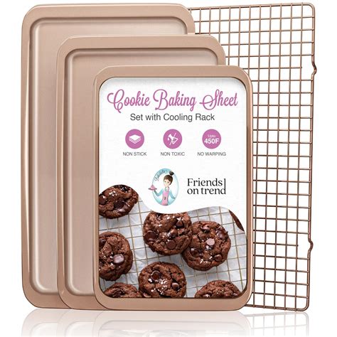 3 Cookie Sheets For Baking Cooling Rack Non Stick Baking