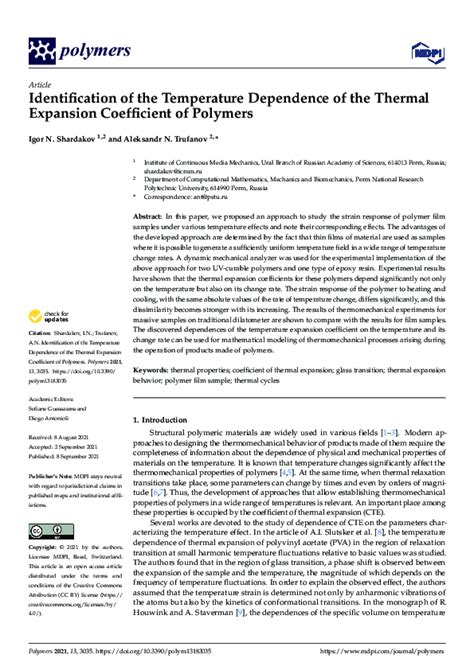 Pdf Identification Of The Temperature Dependence Of The Thermal Expansion Coefficient Of Polymers