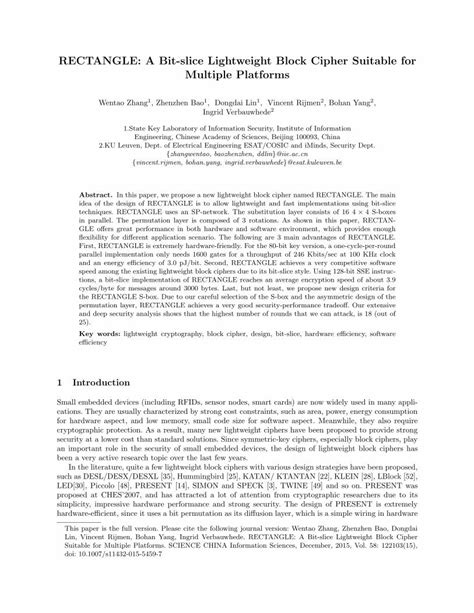 Pdf Rectangle A Bit Slice Lightweight Block Cipher A Bit Slice