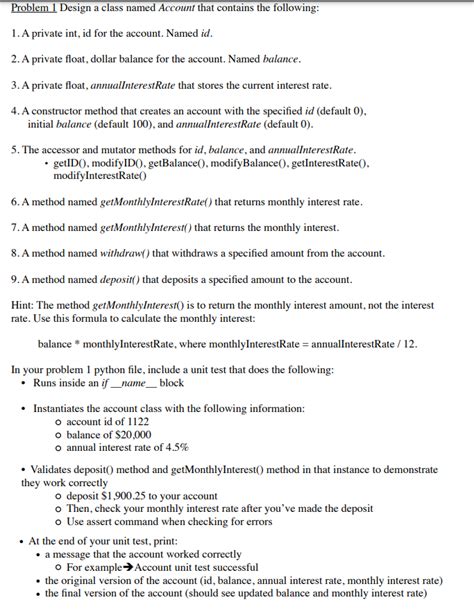 Solved Problem 1 Design A Class Named Account That Contains