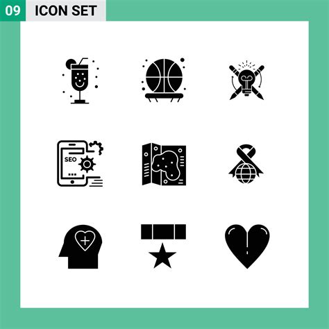 Pack Of 9 Creative Solid Glyphs Of Park Map Light Configuration Optimize Editable Vector Design