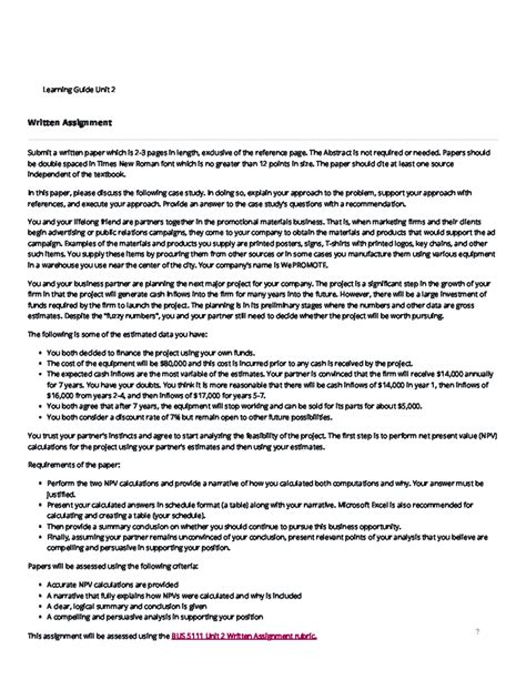 Learning Guide Unit 2 Written Assignment Home Learning Guide Unit 2