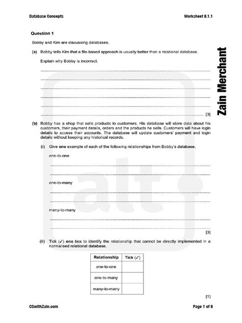 As Databases Worksheet 1 Pdf