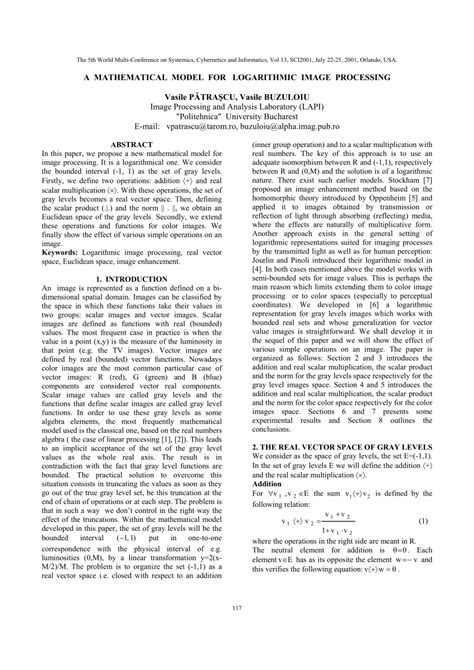 pdf a mathematical model for logarithmic image processing