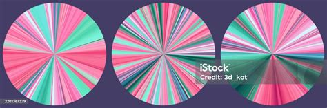 독특한 극좌표 버스트 효과 및 부드럽거나 날카로운 대비의 혼합이 있는 생생한 원형 패턴 세트 생생하고 역동적인 움직임으로 미래형 방사형 색상 폭발 벡터 일러스트 레이 션