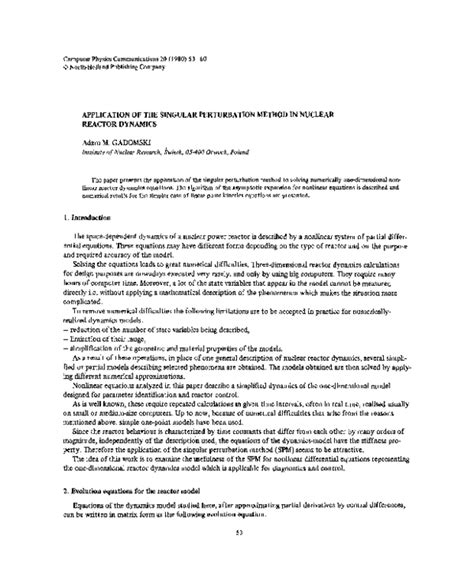 Pdf Application Of The Singular Perturbation Method In Nuclear Reactor Dynamics