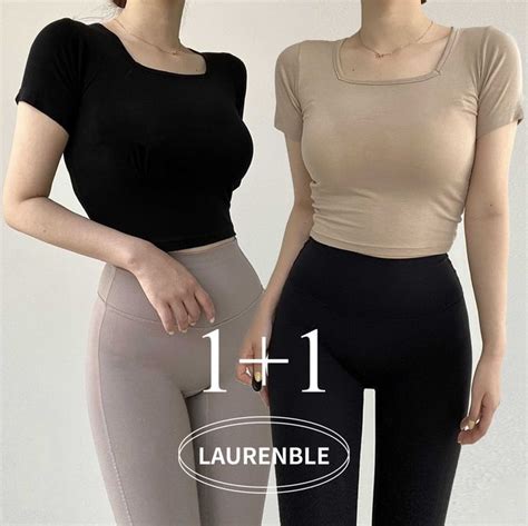 로렌블 1 1 스퀘어넥 반팔 크롭반팔 세미크롭 여름 썸머 크롭 티셔츠 기본티 이너 슬림핏 레깅스 운동복 요가 필라테스 위시버킷