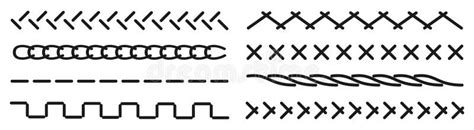Set Stitch Sewing Machine Cut Lines Sewing Stitches Set Seam Vector Stock Vector