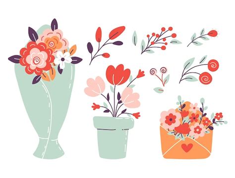 Premium Vector Valentines Day Elements Flower Set Floral Bouquets And