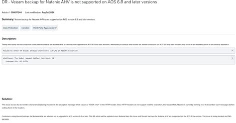 Veeam Backup For Nutanix Interoperability Issues With Nutanix Aos 68