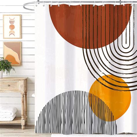 Miyotaa Mid Century Abstract Semicircle Shower Curtain Set