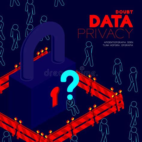 Doubt Data Privacy Problem Concept Man Pictogram Question Mark Head Sitting Isometric Lock And