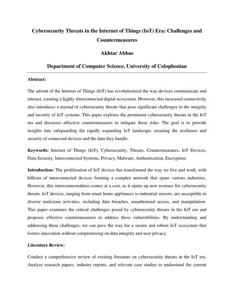 Pdf Cybersecurity Threats In The Internet Of Things Iot Era