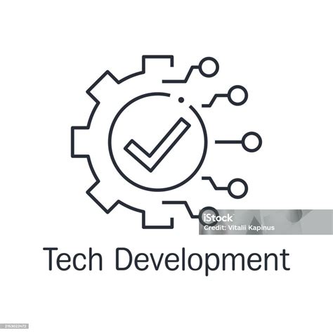 기술 개발 톱니바퀴 및 체크 마크 혁신 개념 시스템 통합 소프트웨어 사업 기술 지원 스마트 솔루션 벡터 선형 아이콘 고립된
