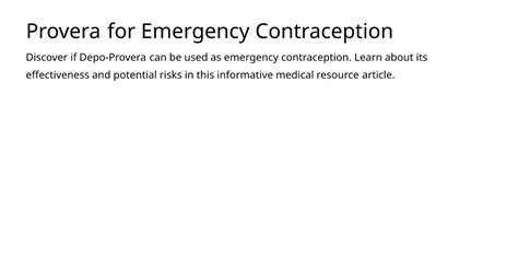 Provera For Emergency Contraception Medsis