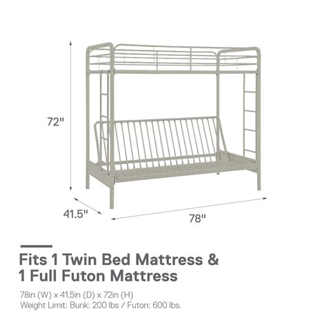 Dhp Sammie Twin Over Futon Metal Bunk Bed Off White