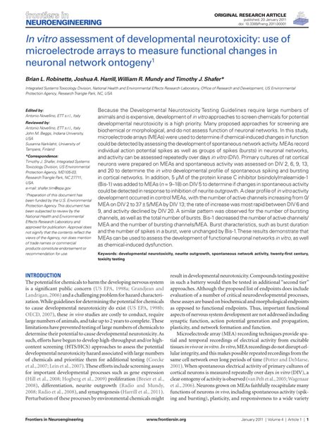 Pdf In Vitro Assessment Of Developmental Neurotoxicity Use Of