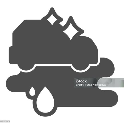 깨끗한 자동차와 물 고체 아이콘의 웅덩이 자동차 세척 개념 흰색 배경에 청소 역 표지판 모바일 및 웹 디자인을위한 글리프