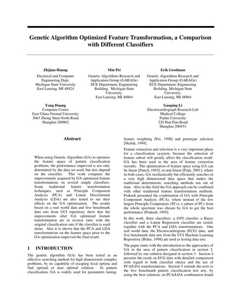 Pdf Genetic Algorithm Optimized Feature Transformation — A Comparison