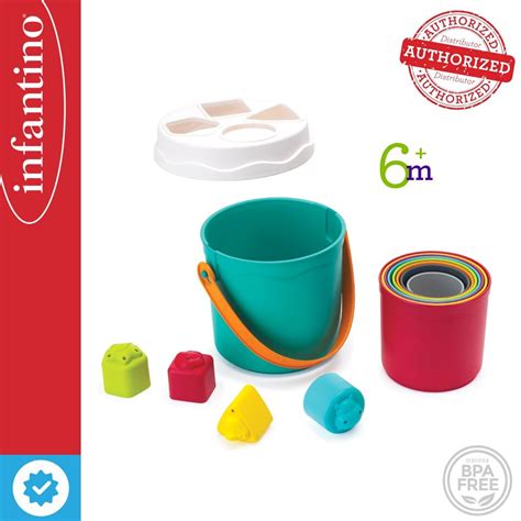 INFANTINO Shape Sorting Stack N Nest Buckets BPA Free Sensory Developmental Toy 6