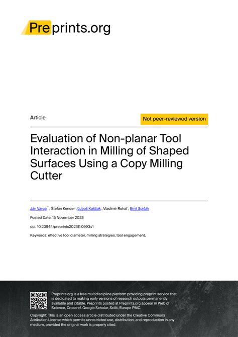 Pdf Evaluation Of Non Planar Tool Interaction In Milling Of Shaped
