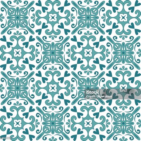 세라믹 타일 모자이크 아랍어 모로코 스타일 벡터 삽화 그린 에메랄드 콘트라스트 칼라 화려한 심리스 패턴 0명에 대한 스톡 벡터 아트 및 기타 이미지 Istock