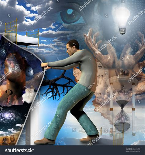 Man Pulls Back Curtain Of Reality Stock Photo 96593659 Shutterstock
