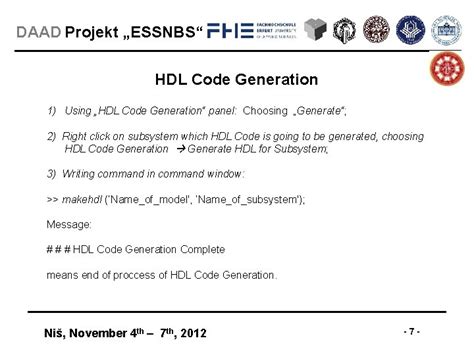 DAAD Projekt ESSNBS HDL Code Generation Using MATLABSimulink