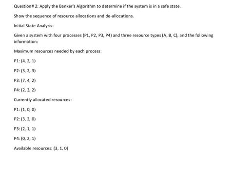 solved question 2 apply the banker s algorithm to