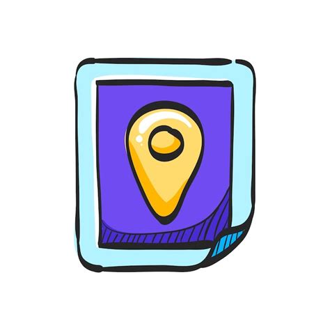 손으로 그린 색 벡터 일러스트 레이 션에 핀 위치 지도 아이콘 프리미엄 벡터