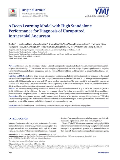 PDF A Deep Learning Model With High Standalone Performance For Diagnosis Of Unruptured