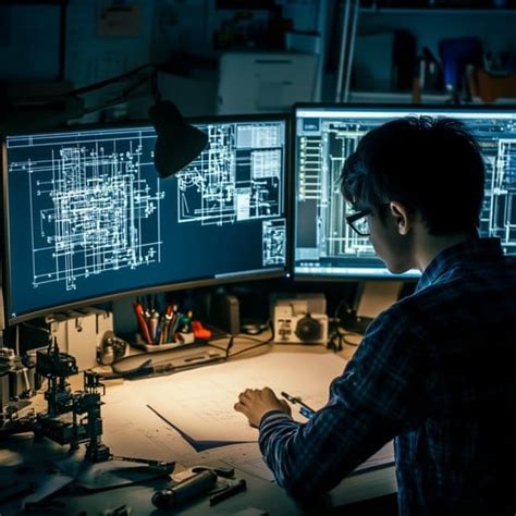 Free Engineer Analyzing Blueprints Photo Engineer Blueprints Workstation Download At Stockcake