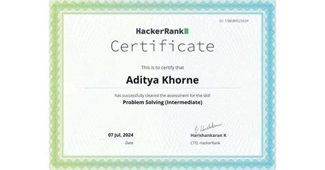Aditya Khorne On Linkedin Hackerrank Skill Certificate