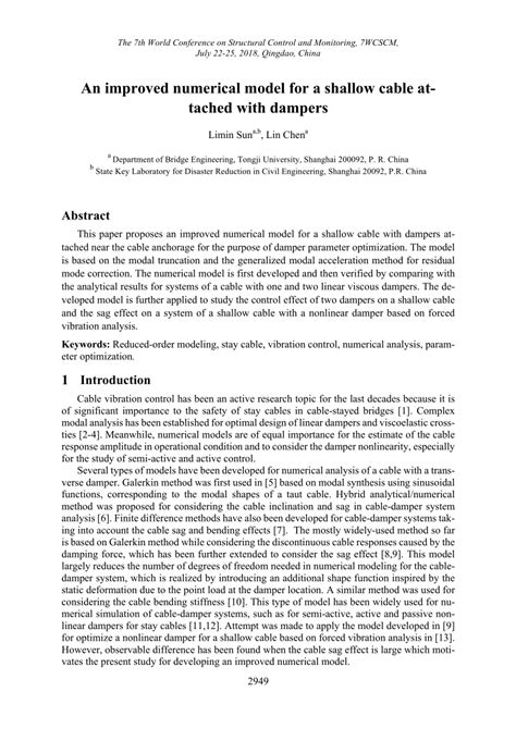 Pdf An Improved Numerical Model For A Shallow Cable Attached With Dampers