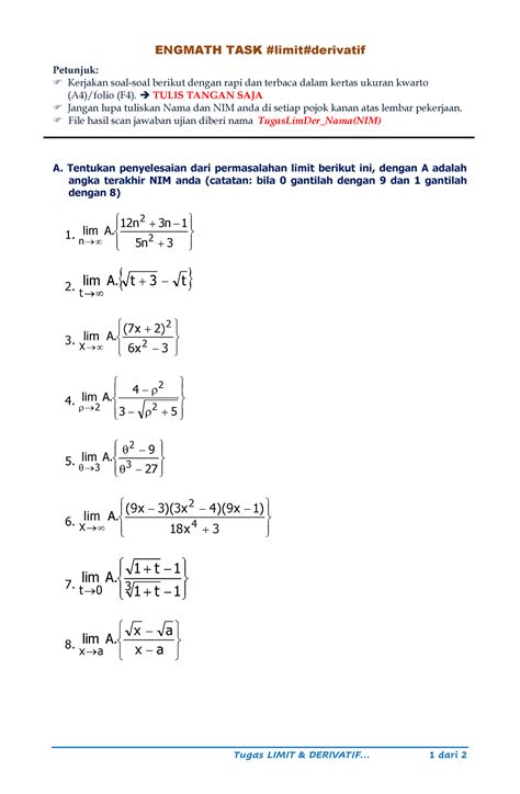 Limit Derivative Homework Problem And Solution Tugas Limit