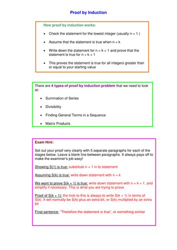 A Level Maths Proof By Induction Teaching Resources