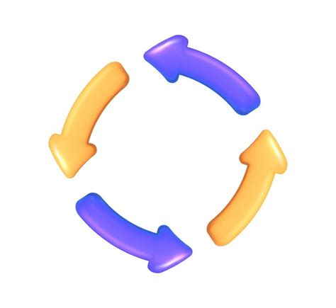 3d Icon Vector Yellow And Purple Four Round Cycle Arrows Mesh Concept